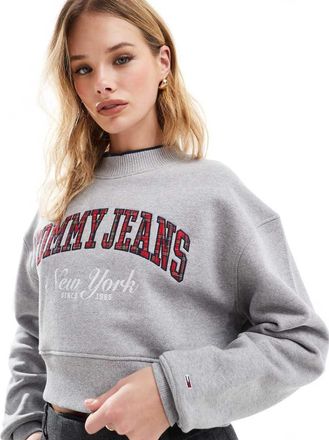 Tommy Jeans Sweat court style universitaire &agrave; col montant - Gris