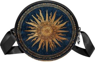 Generic Sac &agrave; bandouli&egrave;re rond pour femme, sac &agrave; bandouli&egrave;re r&eacute;tro classique avec fermeture &eacute;clair, bretelles r&eacute;glables, sac &agrave; main rond d&eacute;contract&eacute; pour femm