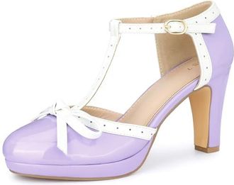 Allegra K Escarpins &agrave; talon &eacute;pais avec sangle en T pour femme, violet, 39 EU