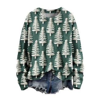 Generic Pull de No&euml;l pour femme avec motif darbre de No&euml;l imprim&eacute; col rond en tricot polychrome tendance coupe ample d&eacute;licat hauts confortables et chauds tric
