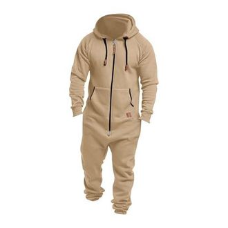 Generic Combinaison à capuche en polaire pour homme, avec cordon de serrage et fermeture éclair intégrale, pour lhiver, avec poches, kaki, 3XL