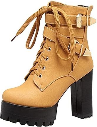 SJJH Bottines &agrave; plateforme pour femme avec talon haut et rivet, kaki, 48 EU