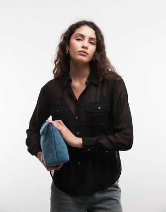 AllSaints Maven chemise transparente &agrave; manches longues style militaire noire