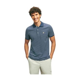 Brooks Brothers Navy and White Striped Golden Fleece Cotton Polo - - Tops - Herren - Blau - S