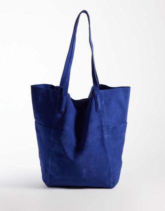 Mango Tote aus 100 % Leder in Wildlederoptik in Electric Blue-Blau