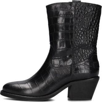 Shabbies Amsterdam Schwarzer Lederstiefelette mit Krokodil-Print - - Shoes - Damen - Schwarzk - 37 EU