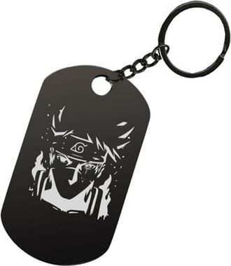 Generic Kakashi Porte-clés en acier gravé au laser Motif personnage danime, Noir