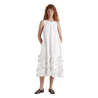 Meimeij Femme, Robes, Blanc, Taille: 48 FR Longue robe &eacute;vas&eacute;e avec appliqu&eacute; floral &agrave; lourlet