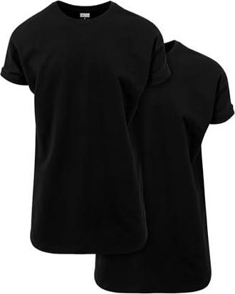 Urban Classics Long Shaped Turnup Th&eacute; Lot de 2 T-Shirt, Noir, M Homme