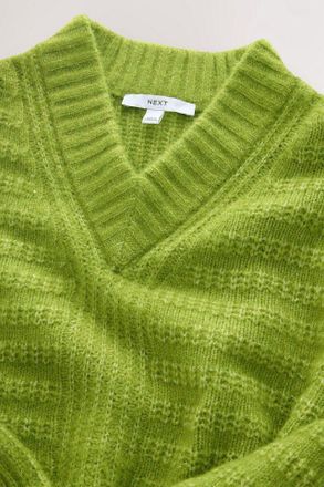 Next V-Ausschnitt-Pullover Gerippter, langer Pullover mit V-Ausschnitt (1-tlg)
