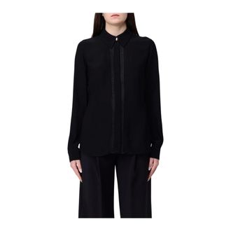 Elisabetta Franchi Femme, Blouses et Chemises, Noir, Taille: 38 FR Chemisier en soie ivoire &agrave; manches longues