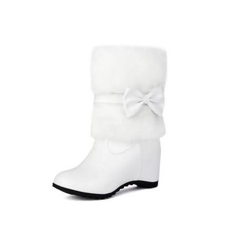 Generic Bottines Compensées Pour Femmes, Bottines Dhiver Chaudes En Cuir PU Avec Col En Fourrure Et Noeud Chaussures Tendance Grandes Tailles Pour Quotidien E