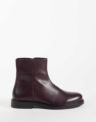 Asos bottes zipp&eacute;es en cuir bordeaux-Rouge