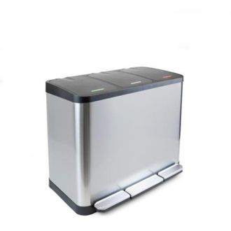Emuca Bac de tri s&eacute;lectif a compartiments Recycle Inox, ouverture du couvercle par p&eacute;dale, 3x9litres, Acier inoxydable - Emuca