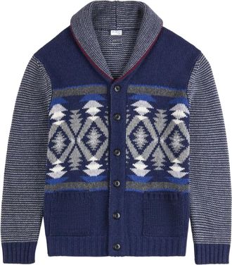 Fay Cardigan Jacquard Desert Code Archive - Homme - Pulls - Bleu - Taille: L