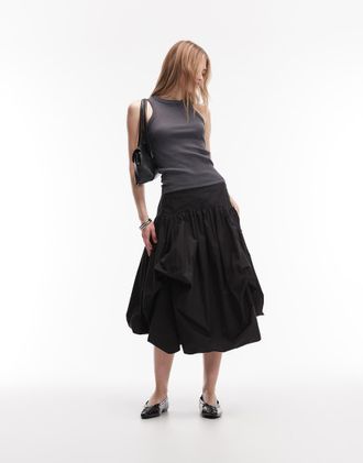 AllSaints Juniper - Jupe mi-longue asym&eacute;trique ample &agrave; taille basse - Noir