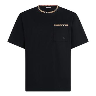 Burberry Check Trim Baumwoll-T-Shirt - - Tops - Herren - Schwarzk - M