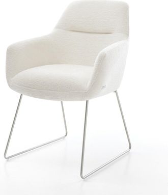 DELIFE Esszimmerstuhl Pejo-Flex Boucl&eacute; Soft Beige Kufengestell Edelstahl Taschenfederkern, Esszimmerst&uuml;hle