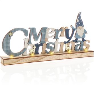 Com-Four LED Deko Aufsteller aus Holz - beleuchteter Schriftzug auf Holzsockel - Deko-Schriftzug zum Hinstellen für Weihnachten - Stimmungslicht mit Timer (bla