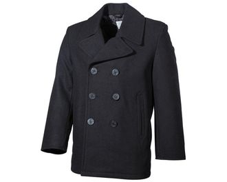 MFH Outdoorjacke US Pea Coat, schwarz, mit schwarzen Kn&ouml;pfen