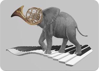 Fabulous Platzsets mit Unterseite aus Kork, grau, Motiv: Elefant, Pianist und Cornist Collage Art, Surrealismus, groß, 39,5 x 28,5 cm, 4 Stück