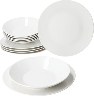 Ritzenhoff & Breker Ontario 12tlg Tafelservice I weiße Porzellan-Geschirr für 6 Personen I 6X Suppenteller & 6X Speiseteller I für Salat & Pasta I für Frühstück, Mittag &