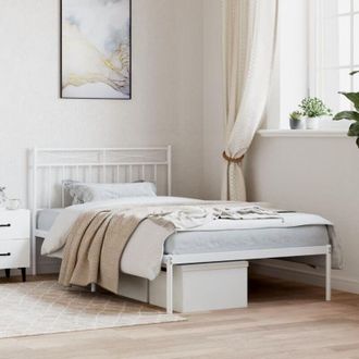 vidaXL Bettgestell mit Kopfteil Metall Wei&szlig; 107x203 cm Vidaxl