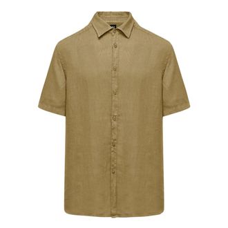 Bomboogie Homme, Chemises, Brun, Taille: S Linen Short Sleeve Shirt