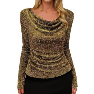 Generic Chemisier &eacute;l&eacute;gant &agrave; paillettes pour les occasions festives, les f&ecirc;tes comme haut tendance pour femme, or, XXL