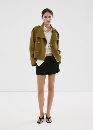 Mango Trench lin col chemin&eacute;e olive - Femme - XXS - MANGO