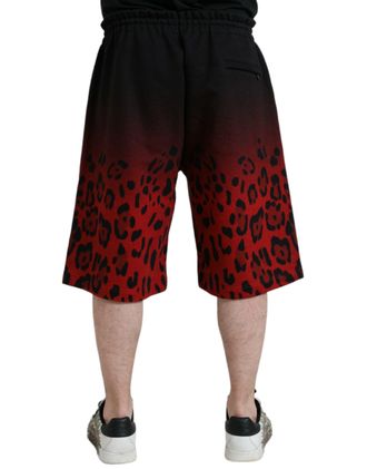 Dolce & Gabbana Mens Red Leopard Print Cotton Bermuda Shorts Black And