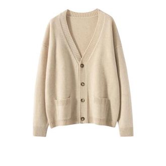 Generic Cardigan &agrave; col en V pour femme 100 % cachemire pull ample en tricot r&eacute;tro poches v&ecirc;tements dext&eacute;rieur, Beige, taille unique