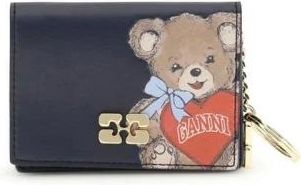 Ganni Femme, Accessoires, Noir, Taille: ONE Size Portefeuille en cuir avec plusieurs fentes pour cartes