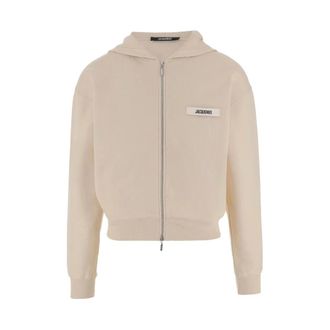 Jacquemus Homme, Sweatshirts et sweats à capuche, Beige, Taille: 2XL Sweat à capuche beige avec zip et patch logo