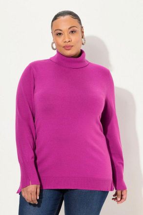 Ulla Popken Strickpullover Rollkragenpullover breite Rippb&uuml;ndchen Langarm