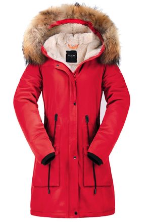 Orolay Damen-Parka mit Dickem Fleece-Futter Wintermantel Kapuzenjacke und Abnehmbarem Pelzkragen Rot mit hohem Risiko XL