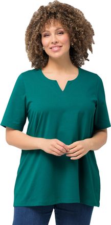 Ulla Popken Damen große Größen Übergrößen Plus Size T-Shirt, A-Linie, Tunika-Ausschnitt, Halbarm smaragd 58+ 807259466-58+