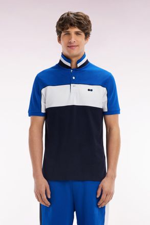 Eden Park Polo &Agrave; Manches Courtes En Coton Tricolore Bleu Dessous De Col Ray&eacute; Coupe Droite