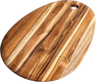 Teakhaus TeakHaus Elegant Ovales Schneidebrett Holz L | 47 x 31 x 1,5 cm | Nachhaltiges FSC-zertifiziertes Teakholz Brotzeitbrett Holz mit Aufhängung | Minimal