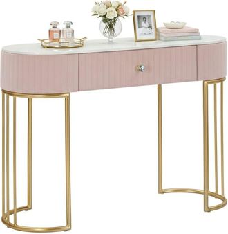 Dmora Dmora - Konsolentisch Molave, Tisch, Eingangskonsole, Regal, 100x40 h75 cm, Rosa und Wei&szlig;