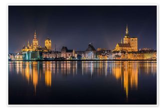 Posterlounge Skyline von Stralsund bei Nacht Poster von Kristian Goretzki 60 x 40 cm Wandbilder Wanddeko