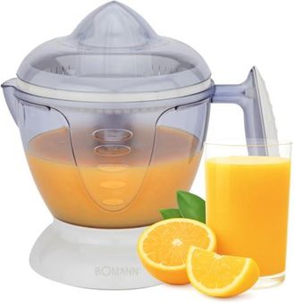 Bomann Saftpresse elektrisch | automatische Start-/Stoppfunktion | 1,2 Liter Orangensaftpresse | inkl. 2 Presskegel | Aromadeckel | Rechts-Linkslauf | Orange