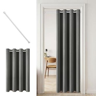 Miulee Rideau Occultant Gris 150x200cm 1 Pi&egrave;ce &agrave; Oeillets Rideau de Porte Occultant avec Tringle Extensible 70-130cm,Rideaux Thermiques Anti Chaleur,Rideaux 