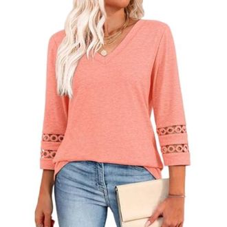 Generic T-shirts &agrave; col en V, 2025 nouveaux hauts &agrave; manches 3/4 pour femmes, t-shirt tendance &agrave; col en V, chemises tricot&eacute;es d&eacute;contract&eacute;es et respirantes, Oran