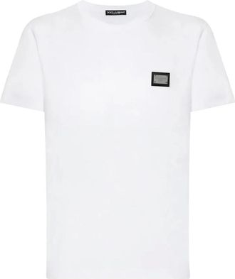 Dolce & Gabbana Homme, Tops, Blanc, Taille: XL Logo Plaque T-Shirt