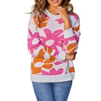 Generic Pull pour femme en tricot c&ocirc;tel&eacute; pour lautomne et lhiver chaud doux confortable col rond manches longues pull d&eacute;contract&eacute; coupe ample style urbain pou