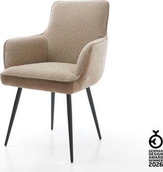 DELIFE Esszimmerstuhl Heira-Flex mit Armlehnen Materialmix Schlamm 4-Fu&szlig; konisch Schwarz Taschenfederkern, Esszimmerst&uuml;hle