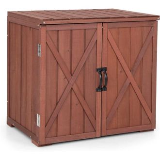 Costway Armoire de Jardin en Bois de Sapin Massif Ext&eacute;rieur Double Porte-Organisateur dOutils avec Poign&eacute;es Pratiques Charge Total 90KG- Amplement dEspace