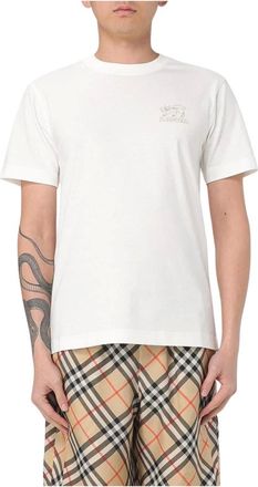 Burberry Homme, Tops, Blanc, Taille: XL T-shirt en coton avec logo sur la poitrine