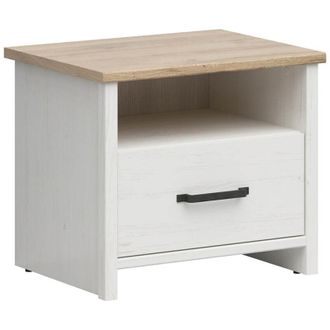 PEGANE Table de chevet Table de nuit avec tiroir, coloris Blanc pin andersen/Ch&ecirc;ne clair - Longueur 55 x Profondeur 42,5 x Hauteur 47,5 cm